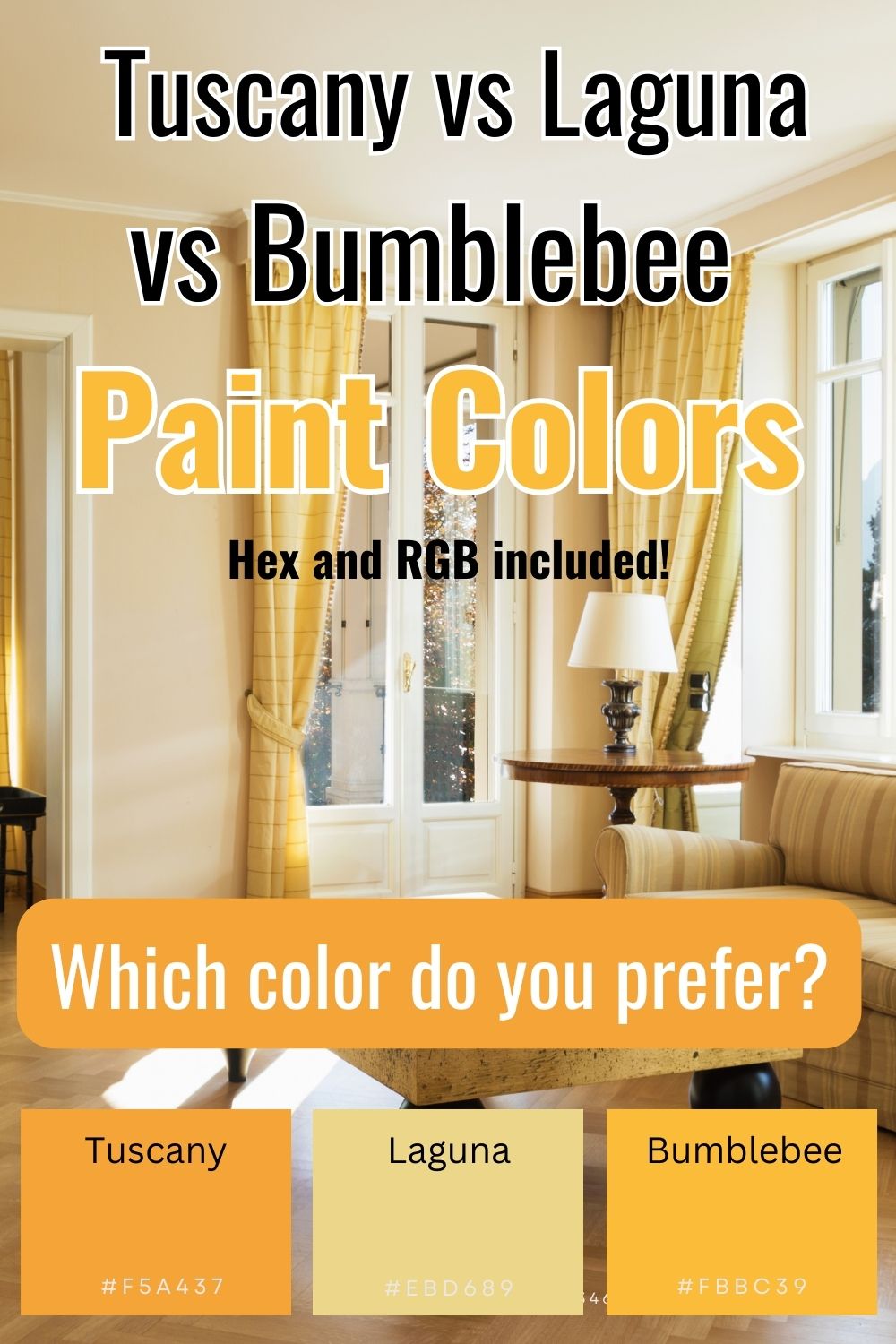 Tuscany vs Laguna vs Bumblebee - Yellow Colors Compared - Paint Color ...